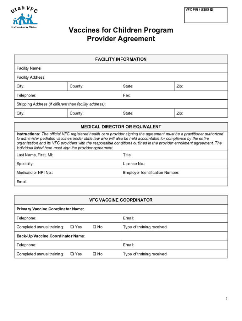 Fillable Online Vaccines for Children Program Provider Agreement Fax ...