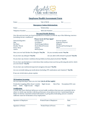 Fillable Online Employee HealthAssessment Form.docx Fax Email Print ...