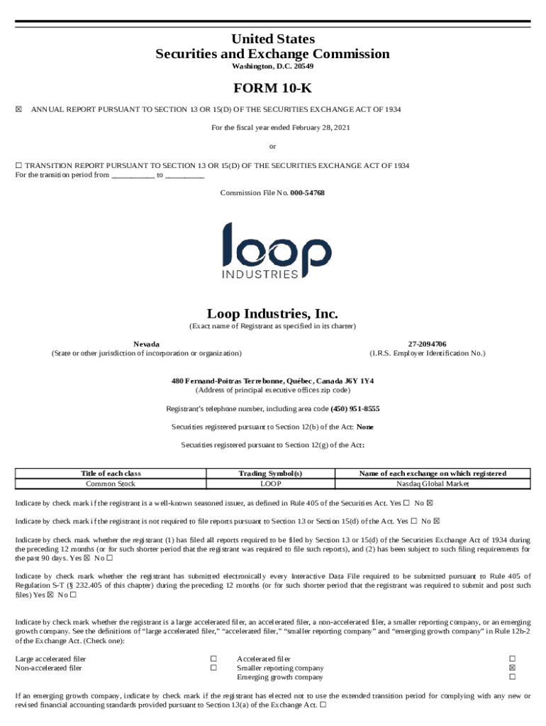 Fillable Online Loop Industries, Inc. Fax Email Print - pdfFiller