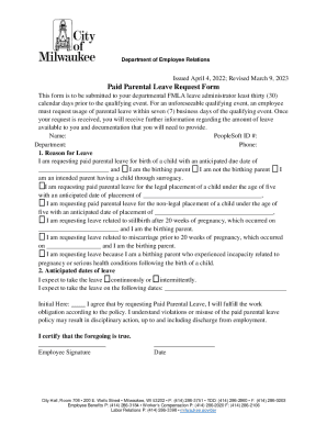 Fillable Online city milwaukee Paid Parental Leave Request Form - City of Milwaukee Fax Email ...