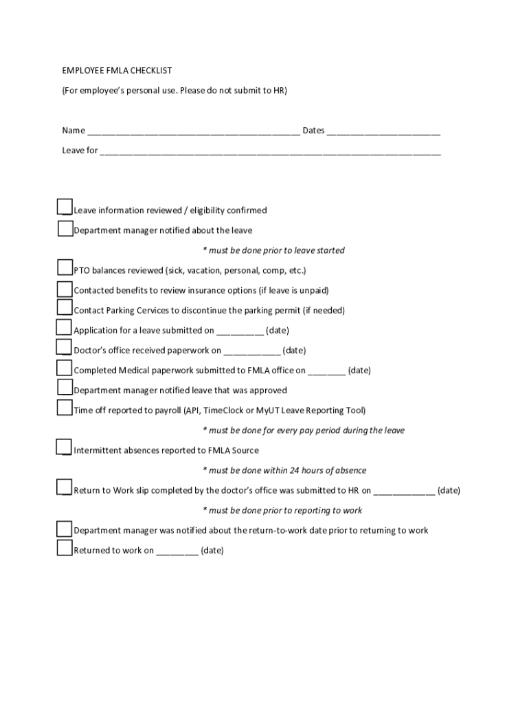 Fillable Online FMLA CHECKLIST Fax Email Print - pdfFiller