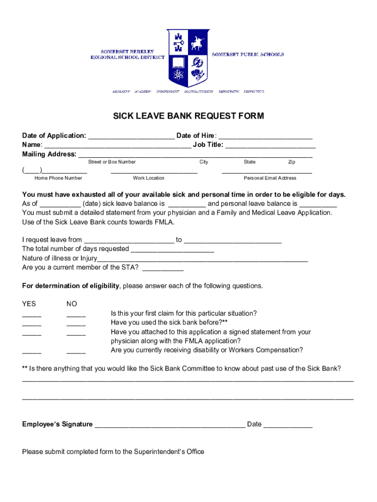Fillable Online Sick Bank Request Form Fax Email Print - pdfFiller