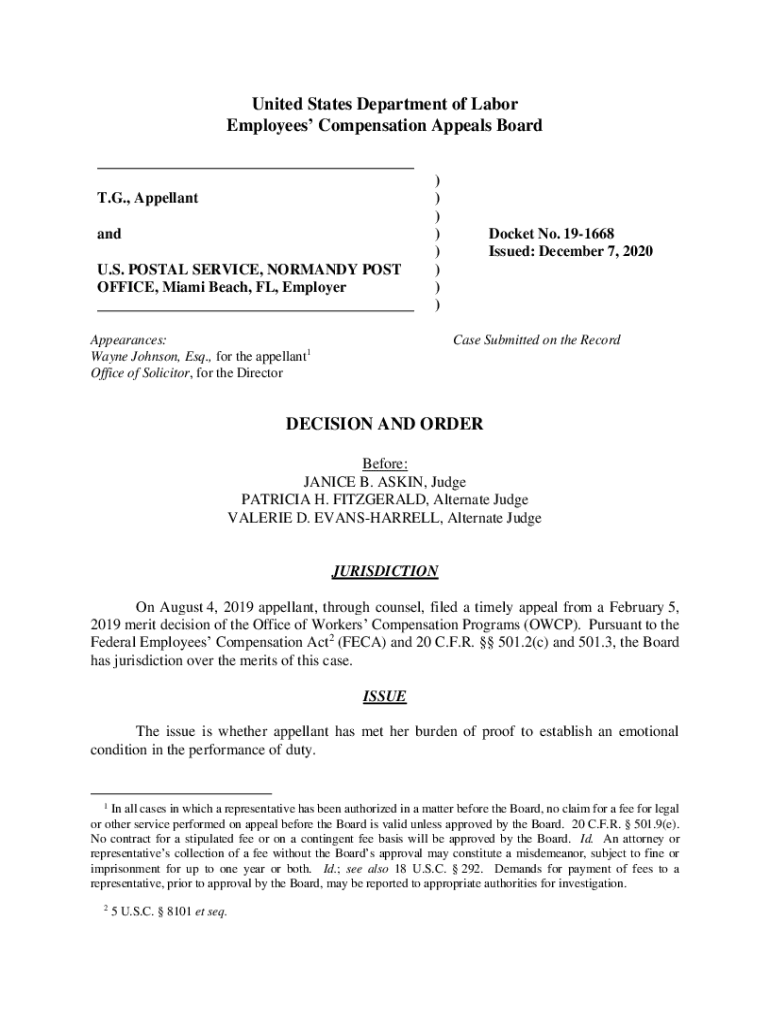 Fillable Online 16-0919: T.D. and U.S. POSTAL SERVICE, POST OFFIC ...