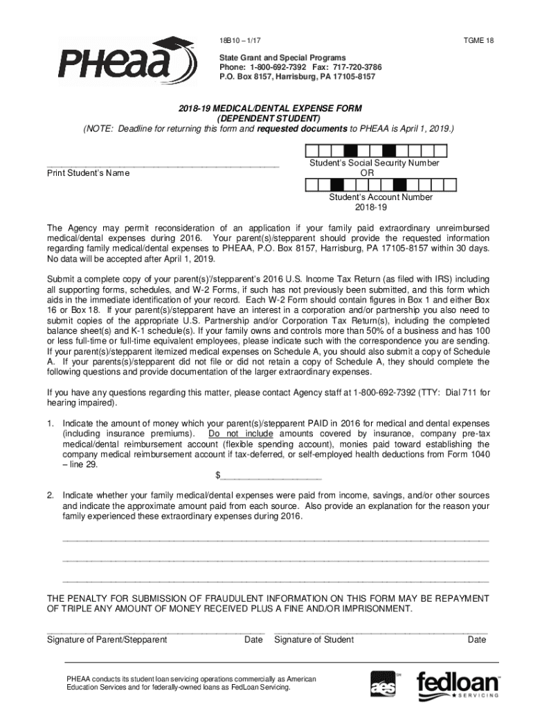 Fillable Online Dependent Medical Dental Expense Form 2018-2019 Fax Email Print - pdfFiller