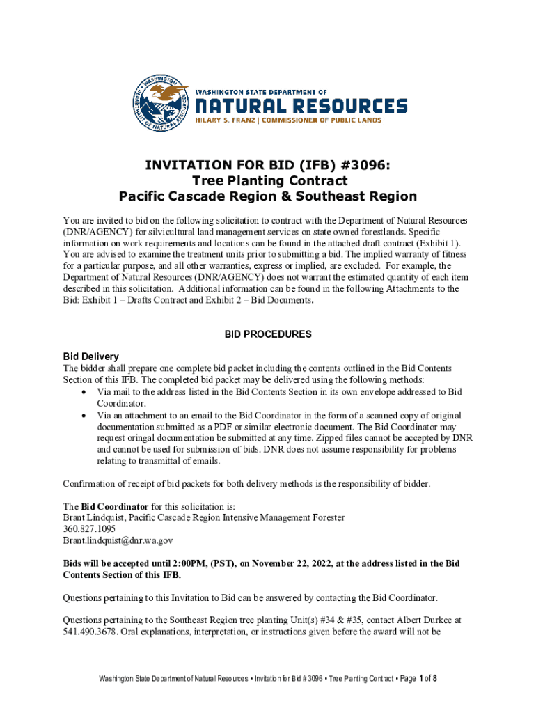 Fillable Online INVITATION FOR BID (IFB) #3096: Tree Planting Contract ...
