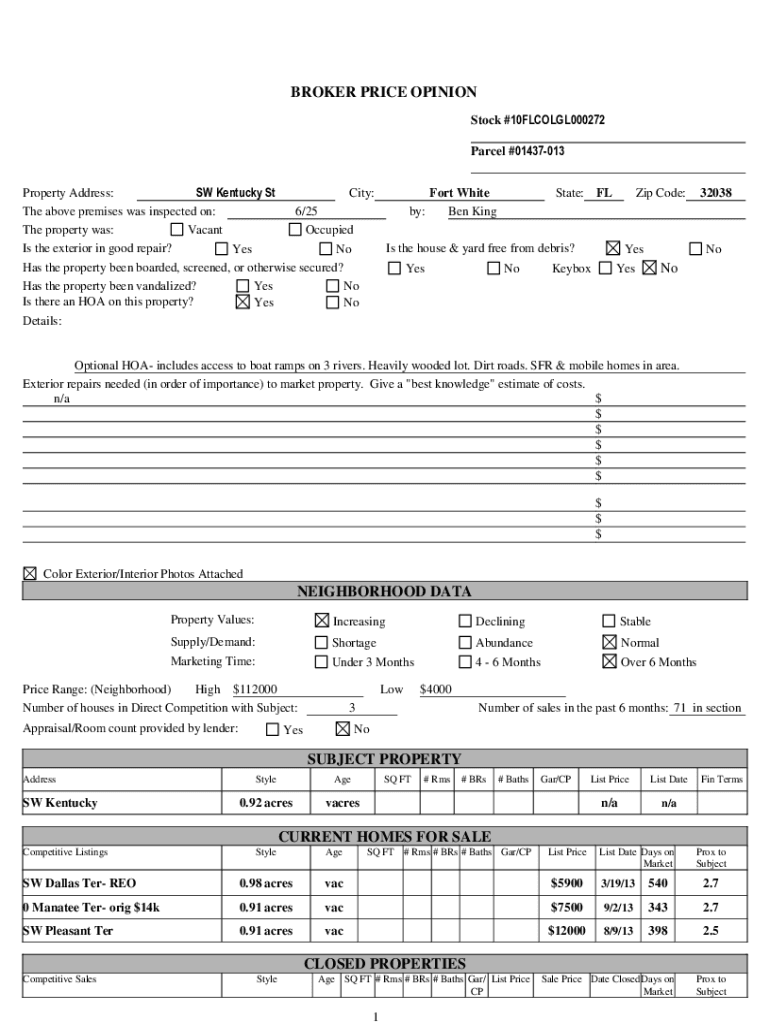 Fillable Online What Is a Broker Price Opinion (BPO) in Real Estate ...