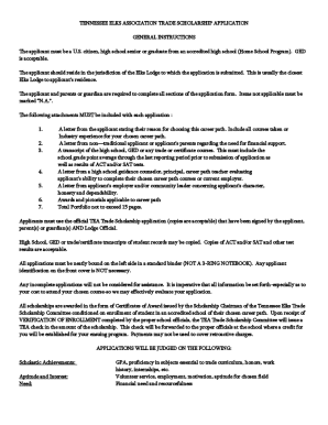 Fillable Online TENNESSEE ELKS ASSOCIATION TRADE SCHOLARSHIP ...