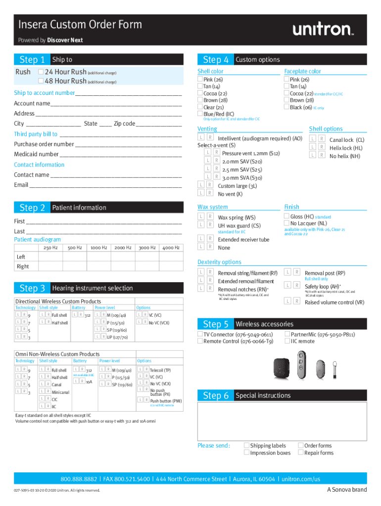 Fillable Online Fillable Online Insera Custom Order Form - unitron.com ...