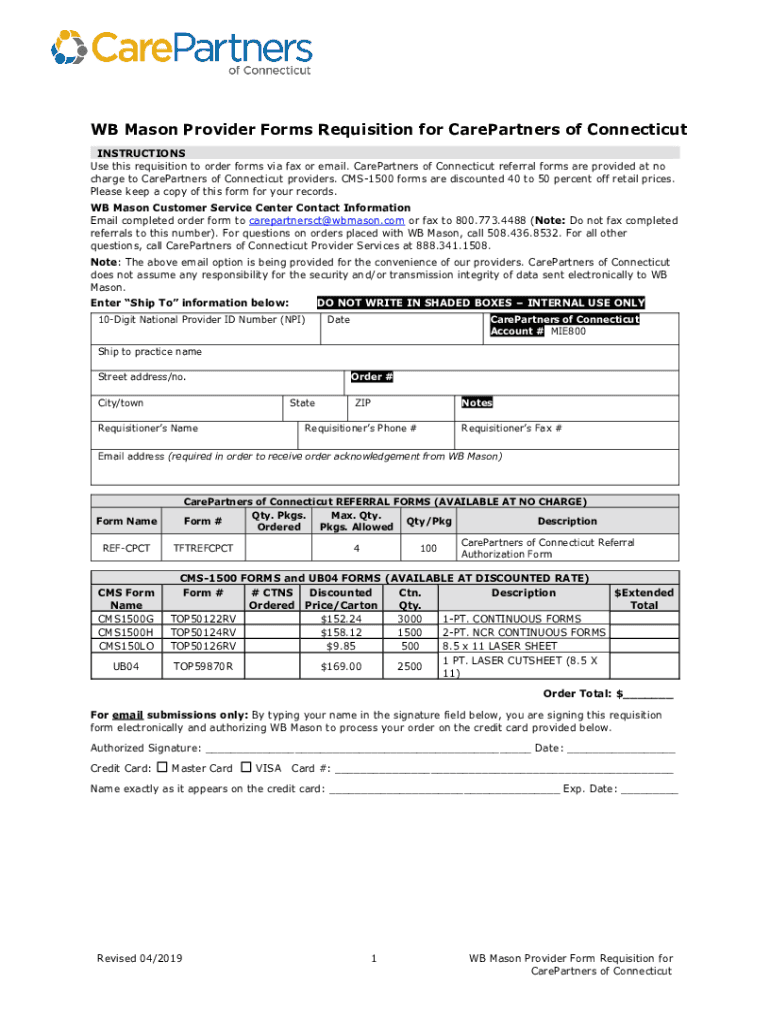 Fillable Online Fillable Online WB Mason Provider Forms Requisition for ...