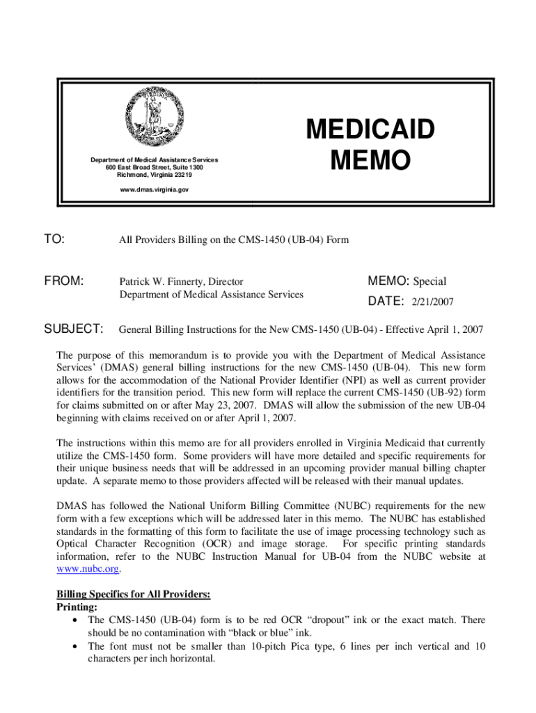 Fillable Online All Providers Billing on the CMS-1450 (UB-04) Form Fax ...