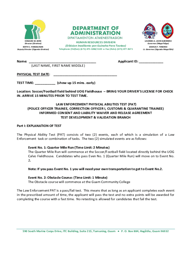 Fillable Online hr doa guam DOA Law EnforcementPhysical Abilities Test ...