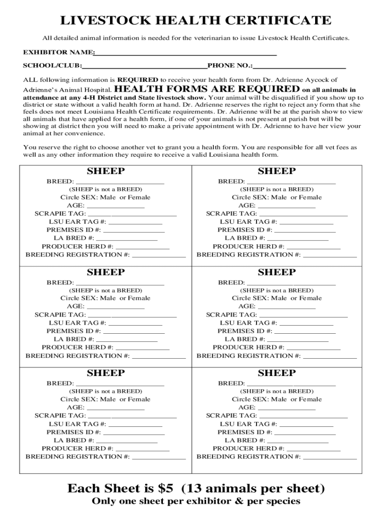 Fillable Online livestock health certificate Fax Email Print - pdfFiller