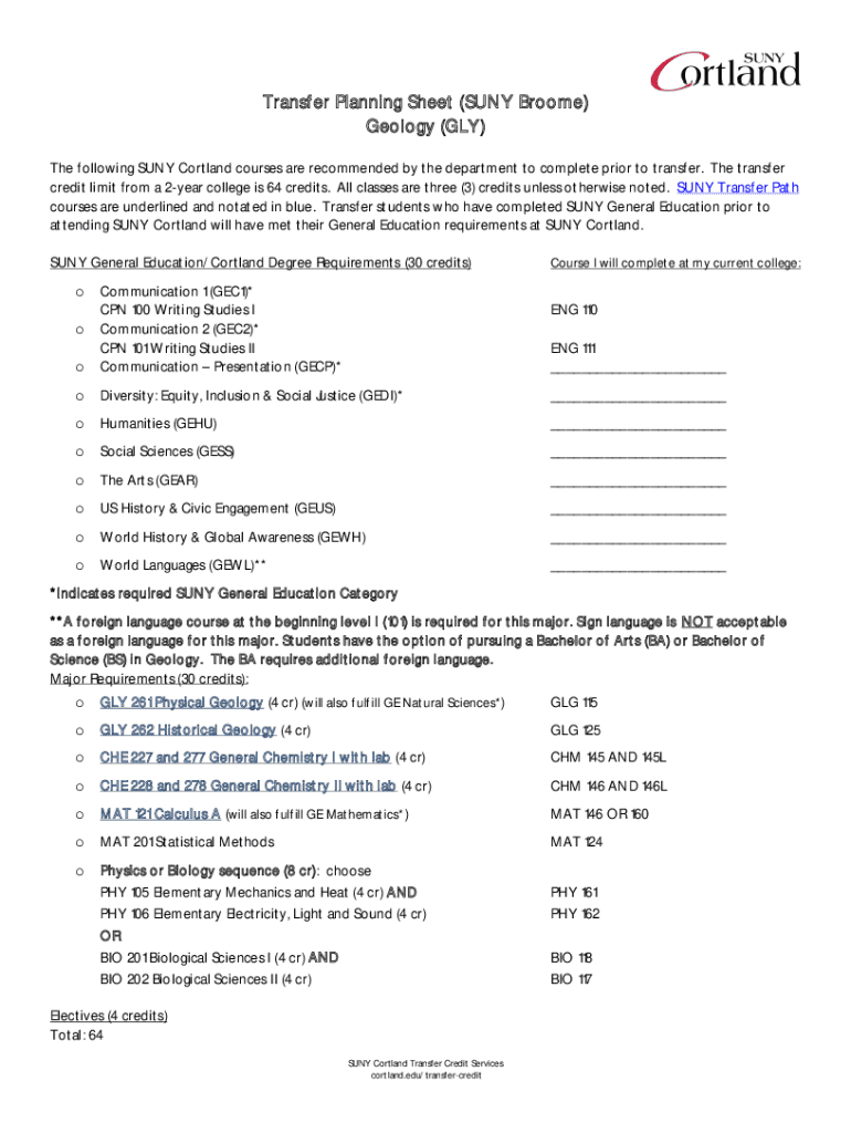 Fillable Online www2 cortland Transfer Planning Sheet (SUNY Broome ...