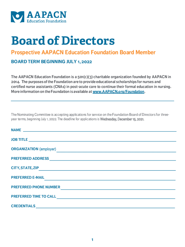 Fillable Online AAPACN Education Foundation's Mission and Board Fax ...