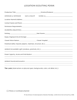 Fillable Online Location Scouting Form copy Fax Email Print - pdfFiller