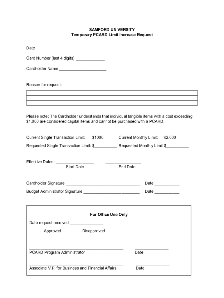 Fillable Online PCard Update FormChange Cardholder Limits Fax Email Print - pdfFiller
