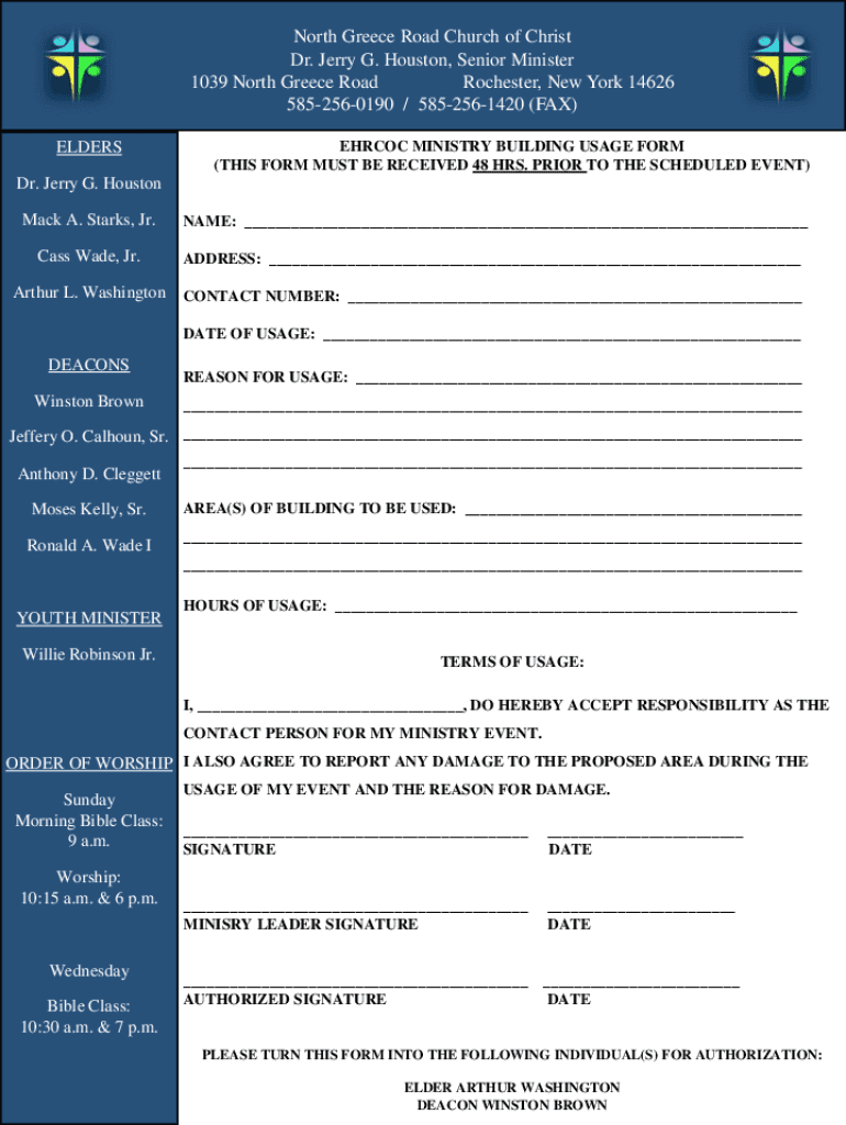 Fillable Online Ministry Building Usage Form Fax Email Print - pdfFiller