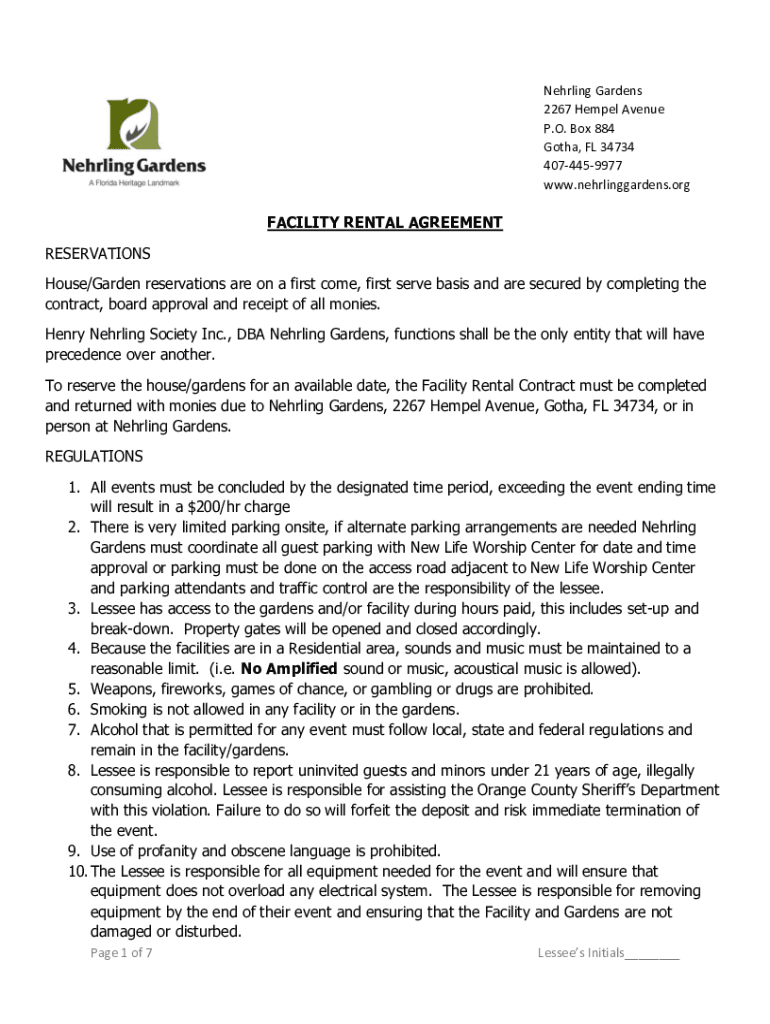 Fillable Online Facility Rental Agreement Reservations Fax Email Print - pdfFiller