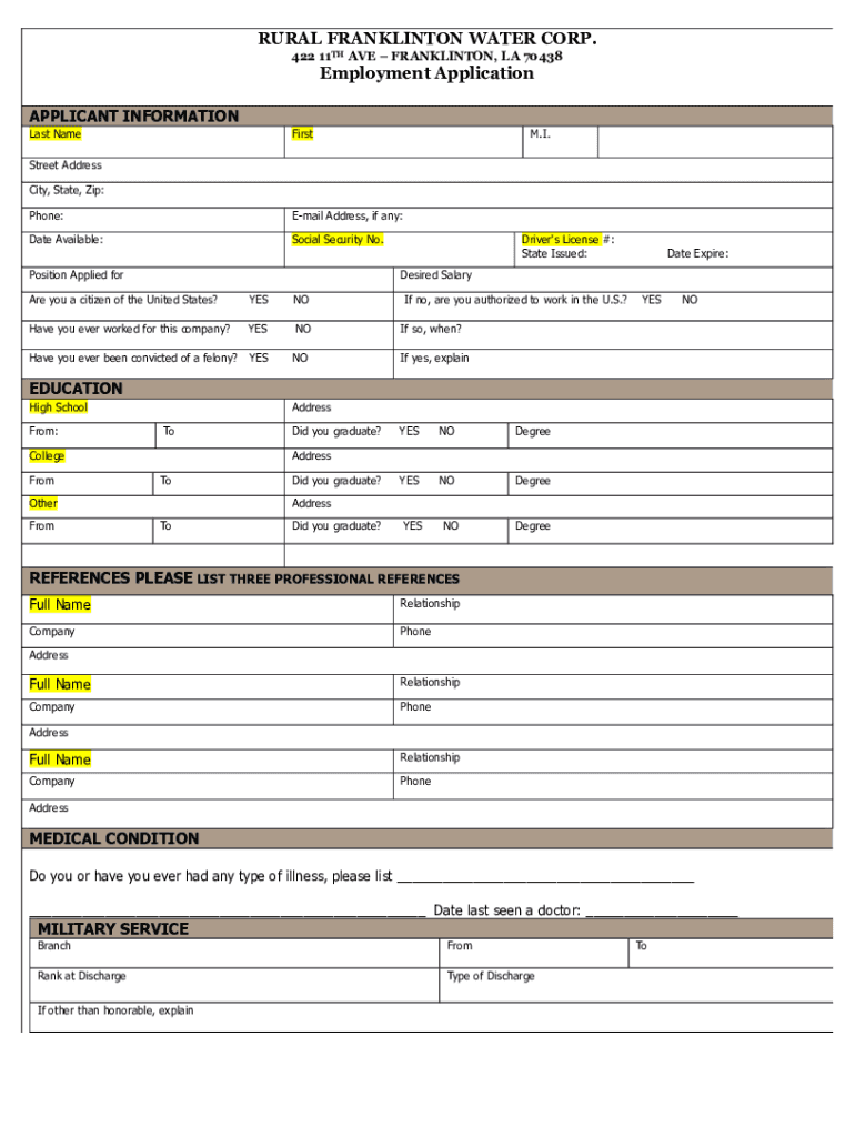 Fillable Online New Service Request - Rural Franklinton Water Corporation Fax Email Print ...