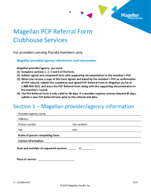 Fillable Online Magellan PCP Referral Form: Clubhouse Services Fax ...