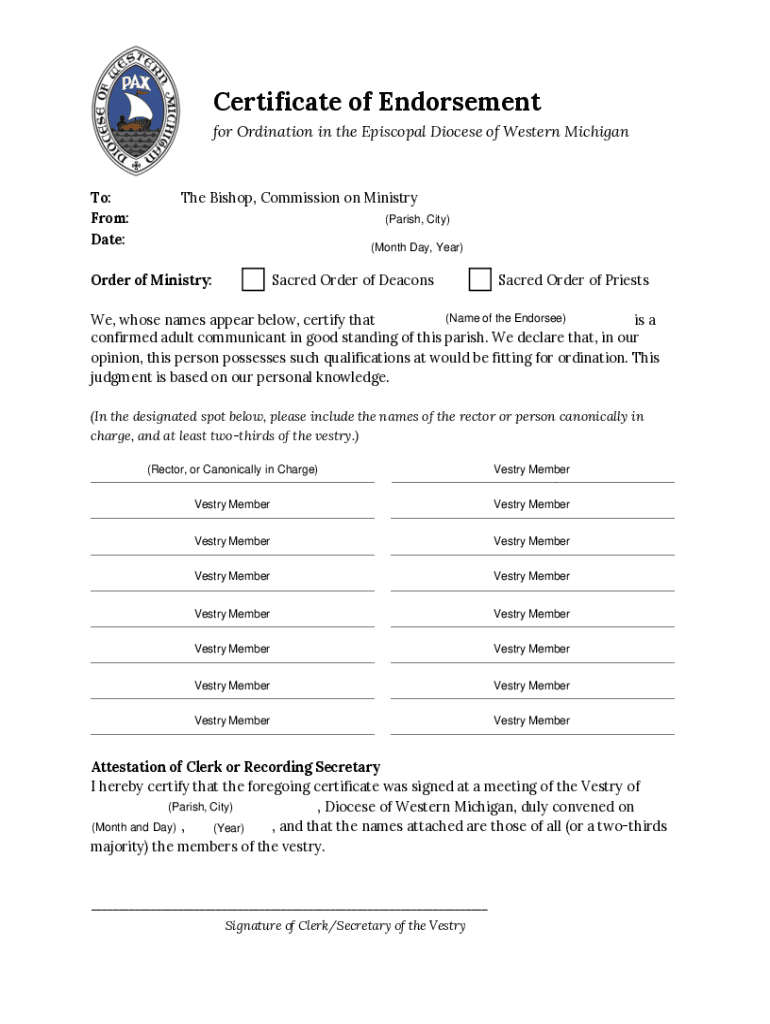 Fillable Online Certificate of Endorsement.docx Fax Email Print - pdfFiller