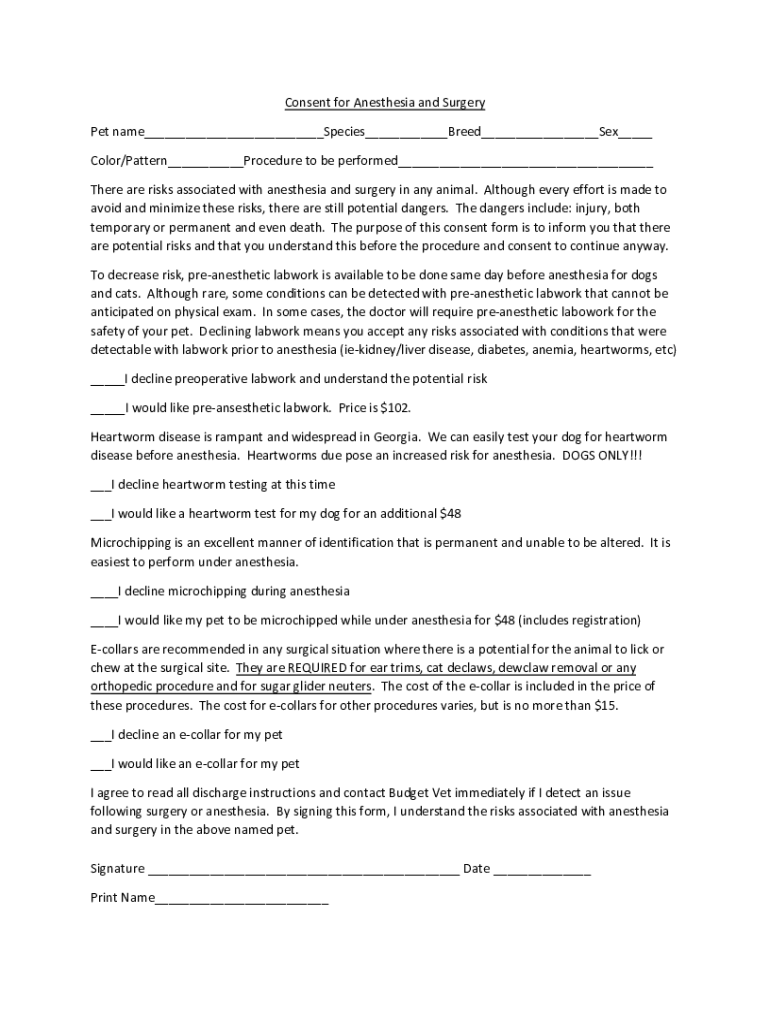 Fillable Online Pet Surgical Consent FormHaines Animal Hospital St ...