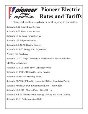 Fillable Online Pioneer Electric Rates and Tariffs Fax Email Print ...