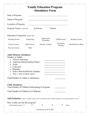 Fillable Online Family Education Program Attendance Form Fax Email ...