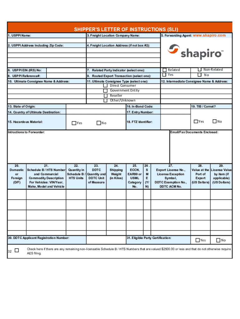 Fillable Online Instructions for the Completion of the Shippers Letters ...
