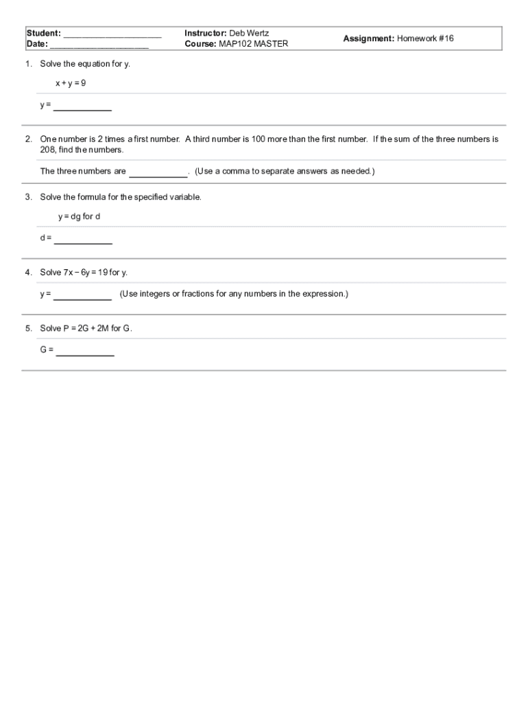 Fillable Online 16 (Type an integer or a simplified fraction. Use a comma ... Fax Email Print ...