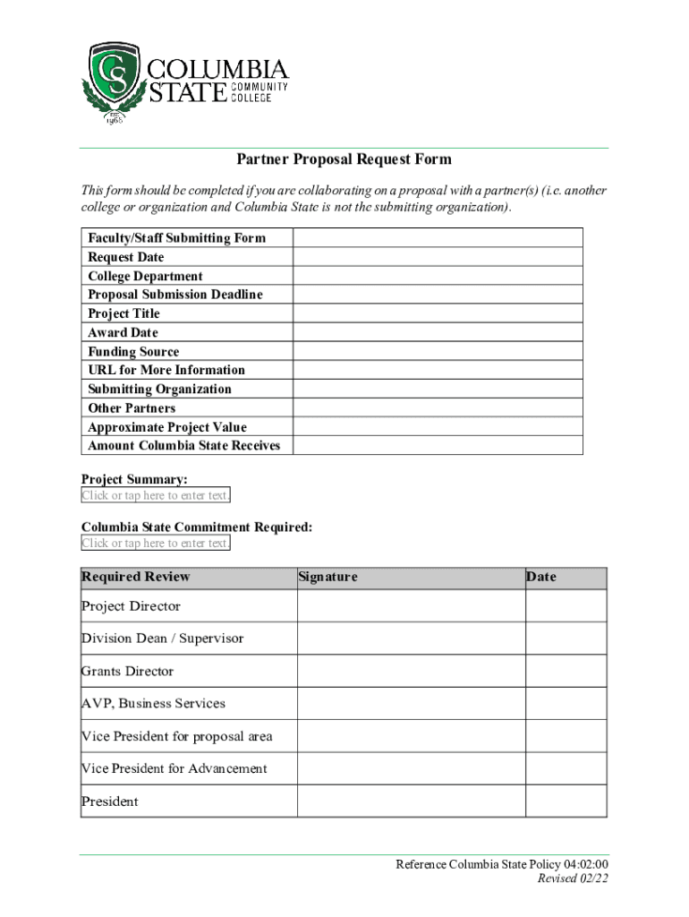 Fillable Online 04-02-00 Partner Proposal Request Form Fax Email Print - pdfFiller