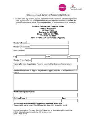 Fillable Online Grievance, Appeal, Concern or Recommendation Form ...