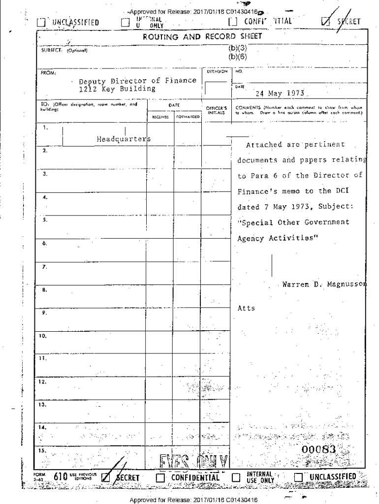 Fillable Online CLASSIFIED DOCUMENT ROUTING SHEET - FOIA Fax Email ...
