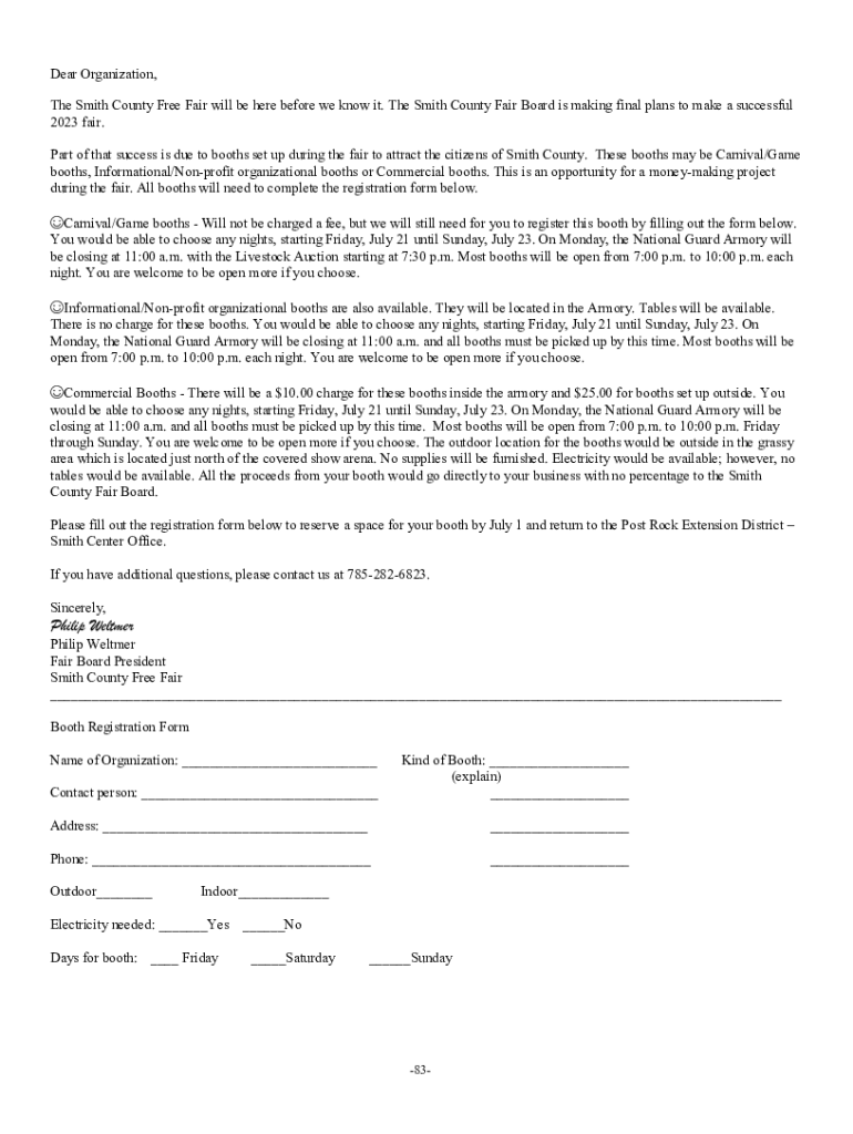 Fillable Online Organization Booth Reservation FormSmith County Fairs ...