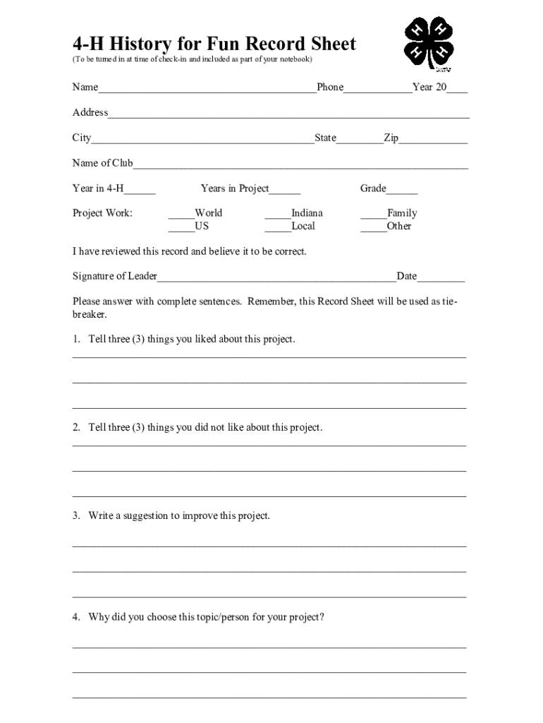 Fillable Online extension purdue 4-H is fun for Families - City of ...