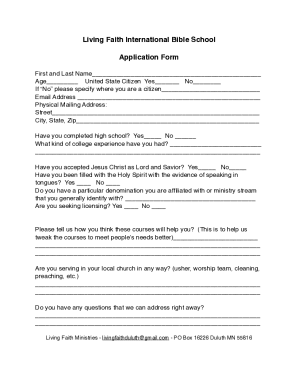 Fillable Online Living Faith International Bible School Application ...