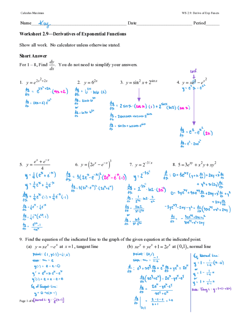 Fillable Online WS 02.10 Derivatives of Log FunctionsLOG DIFF KEY.pdf ...