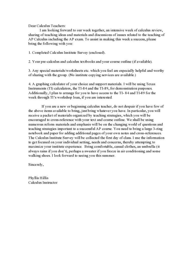 Fillable Online Calculus AB Letter Fax Email Print - pdfFiller