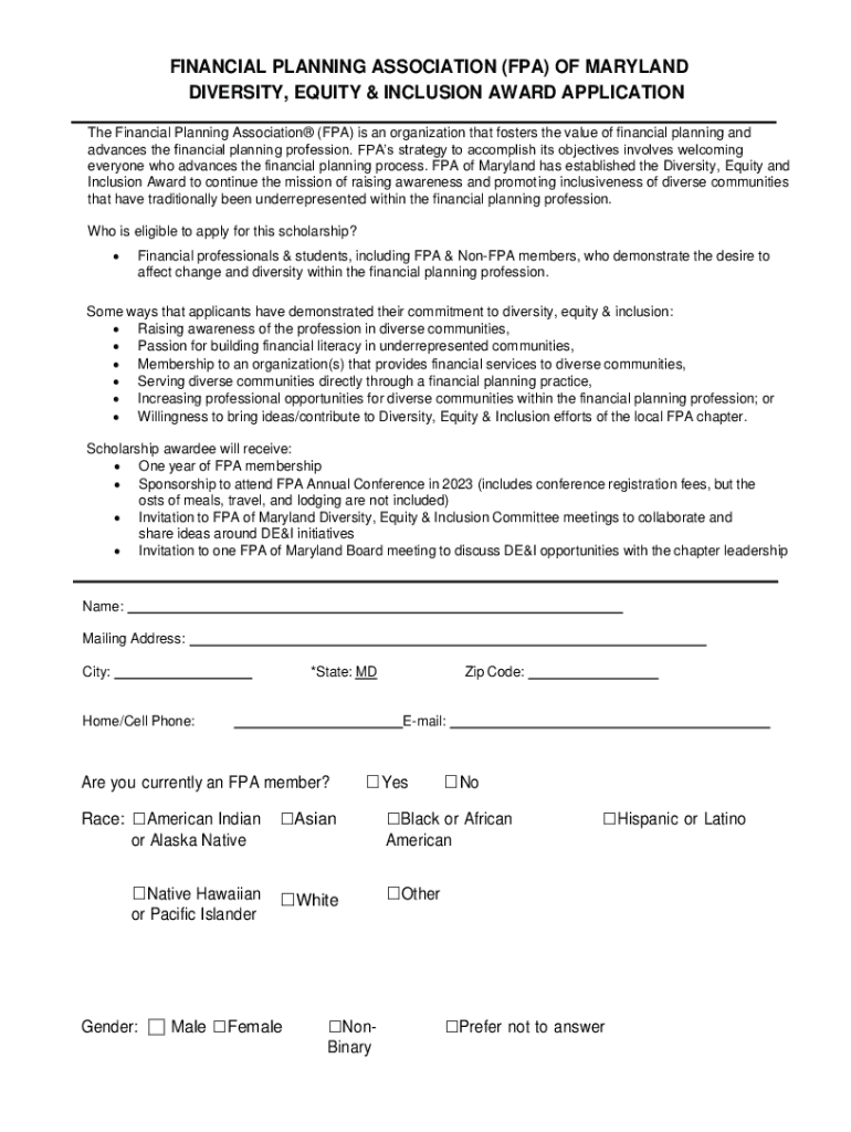 Fillable Online FPA MarylandDiversity, Equity and Inclusion Panel ... Fax Email Print - pdfFiller