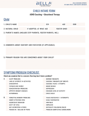 Fillable Online Child Intake form Bella coaching service Fax Email ...