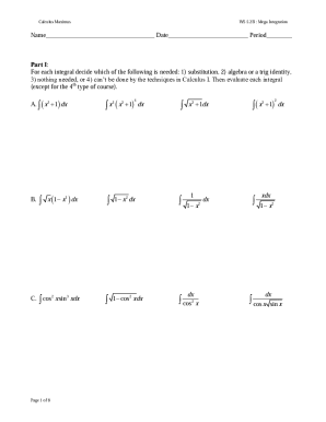 Fillable Online WS 05.2B Mega Integration practice - Calculus Maximus ...