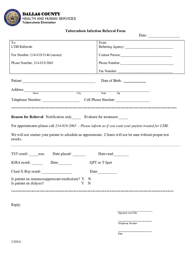 Fillable Online Tuberculosis Infection Referral Form Fax Email Print ...