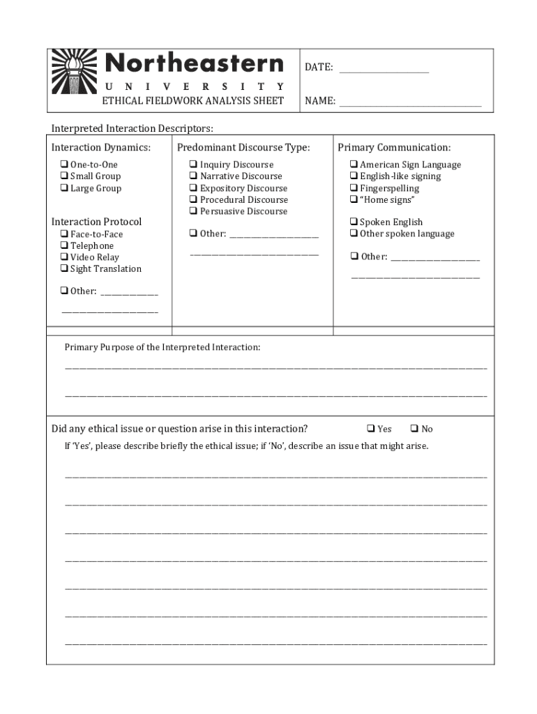Fillable Online ETHICAL FIELDWORK ANALYSIS FORM Fax Email Print - pdfFiller