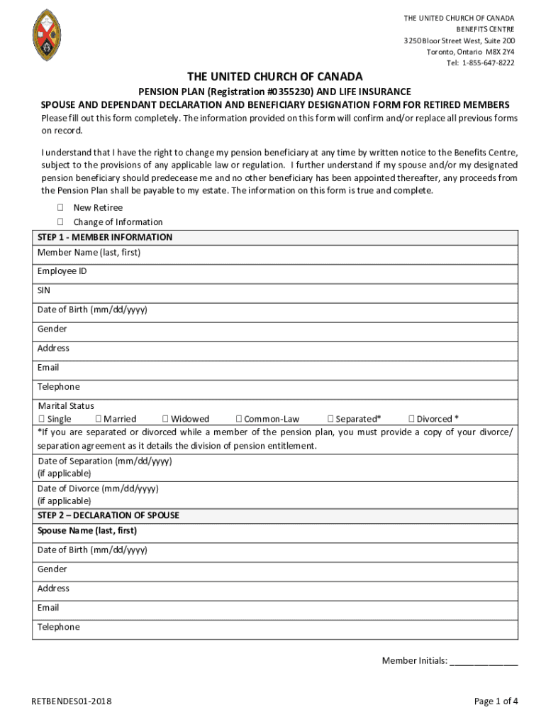 Fillable Online Spouse and Dependant Declaration and Beneficiary ...