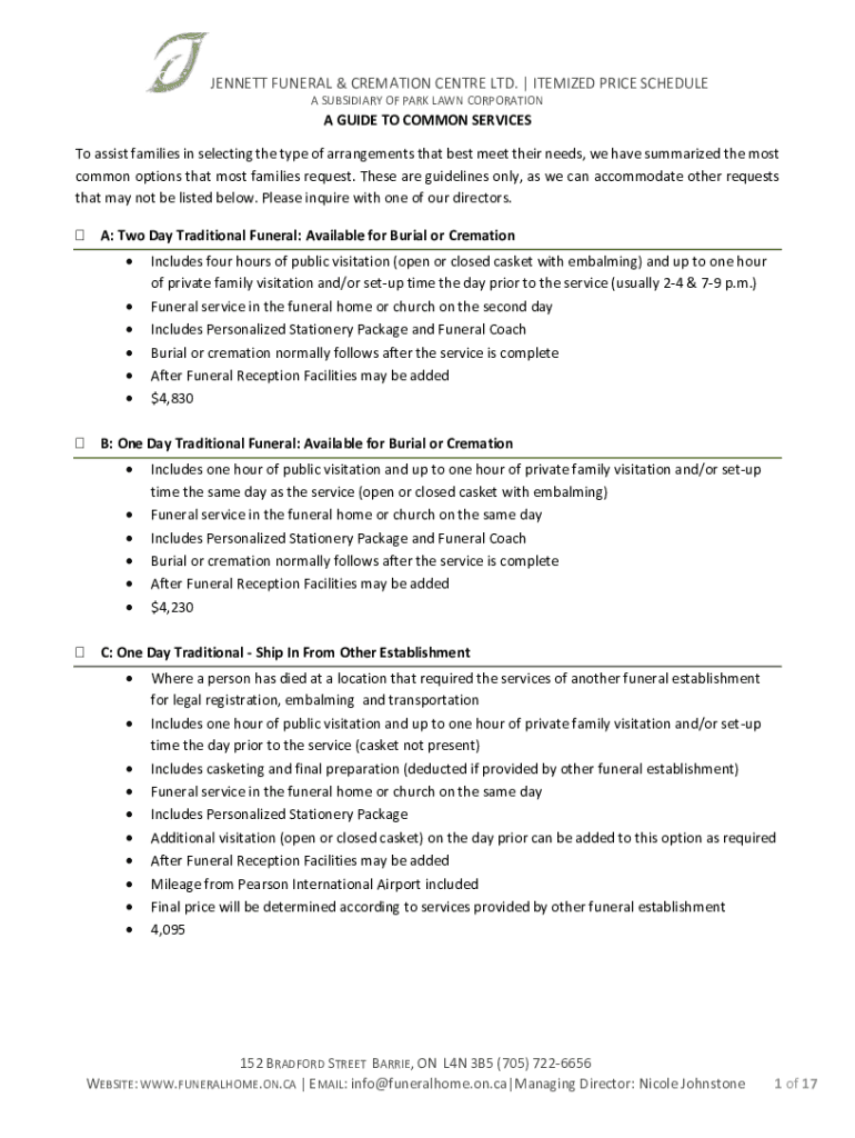 Fillable Online Basic Funerals and Cremation Choices - Jennett Memorial ...