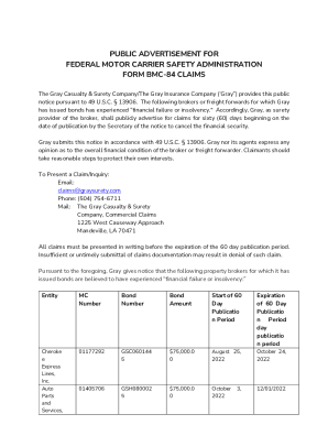 Fillable Online Public AdvertisementFederal Motor Carrier Safety ...