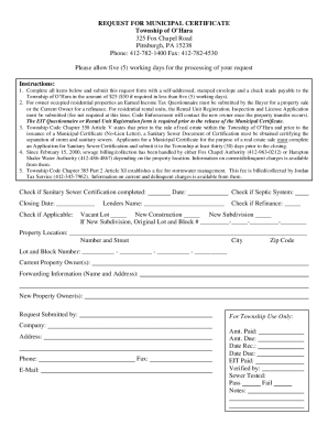 Fillable Online REQUEST FOR MUNICIPAL CERTIFICATE Fax Email Print ...