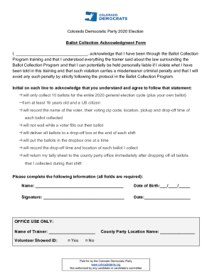 Fillable Online Ballot Collection Acknowledgment Form Fax Email Print ...