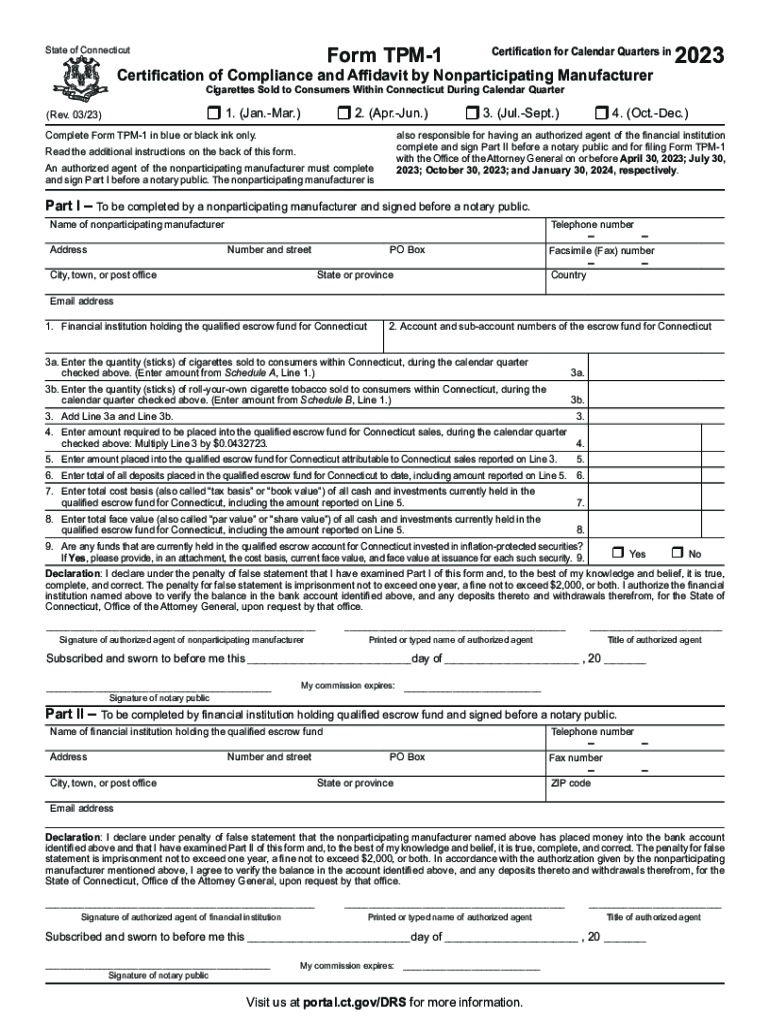Fillable Online Form TPM-1, Certification of Compliance and Affidavit ...