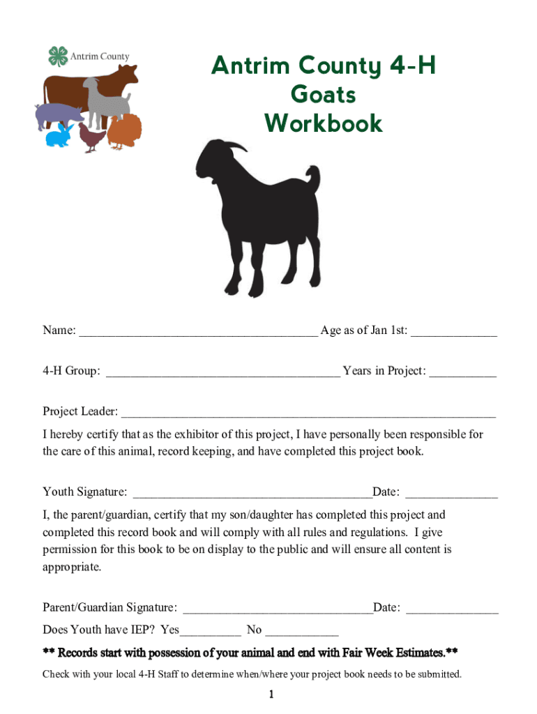 Fillable Online Antrim County 4-H Goats Workbook Fax Email Print ...